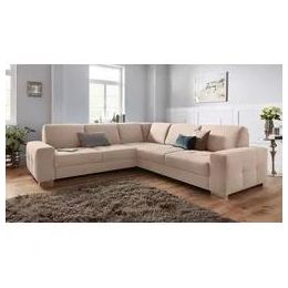 Sit & More Ecksofa SIT & MORE "Santorini L-Form" Sofas Gr. B/H/T: 276cm x 82cm x 271cm, Struktur, langer Schenkel rechts, mit Bettfunktion-mit Sitztiefenverstellung-mit Bettkasten, beige mit Federkern und Sitztiefenverstellung, wahlweise Bettfunktion