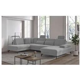 Sit & More Wohnlandschaft SIT & MORE "Morris U-Form inkl. Sitztiefenverstellung" Sofas Gr. B/H/T: 335cm x 82cm x 212cm, Luxus-Microfaser Euphoria, Recamiere rechts, inkl.Sitztiefenverstellung-inkl. Bettfunktion-ohne Bettkasten-ohne Armteilfunktion, grau wahlweise mit Bettfunktion, Bettkasten und Armteilverstellung