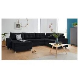 Wohnlandschaft Collection AB "Paris U-Form" Sofas Gr. B/T: 310 cm x 212 cm, Samtoptik, ohne Bettfunktion, schwarz inklusive Federkern, wahlweise mit Bettfunktion und Bettkasten