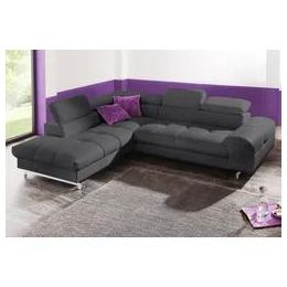 Ecksofa COTTA "Chef L-Form" Sofas Gr. B/H/T: 257cm x 72cm x 206cm, NaturLEDER, Ottomane links, mit Kopfteilverstellung-ohne Bettfunktion, schwarz mit Kopfteilverstellung, wahlweise Bettfunktion