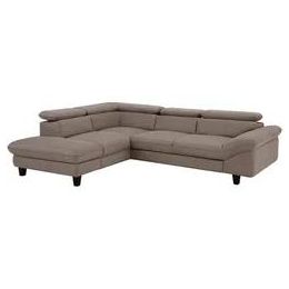 Ecksofa Home Affaire "Pilot L-Form" Sofas Gr. B/H/T: 266cm x 73cm x 108cm, Microfaser, Ottomane links, mit Kopfteilverstellung-mit Bettfunktion-mit Bettkasten, braun (mud)