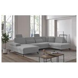 Sit & More Wohnlandschaft SIT & MORE "Morris U-Form inkl. Sitztiefenverstellung" Sofas Gr. B/H/T: 335cm x 82cm x 212cm, Luxus-Microfaser Euphoria, Recamiere links, inkl.Sitztiefenverstellung-inkl. Bettfunktion-mit Bettkasten-ohne Armteilfunktion, grau wahlweise mit Bettfunktion, Bettkasten und Armteilverstellung