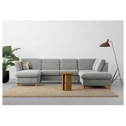 Wohnlandschaft Home Affaire "Trelleborg U-Form" Sofas Gr. B/H/T: 307 cm x 86 cm x 213 cm, Breitcord, Ottomane rechts, ohne Bettfunktion-ohne Stauraum, silberfarben (silber) wahlweise mit Bettfunktion und Bettkasten, inkl. Federkern-Polsterung