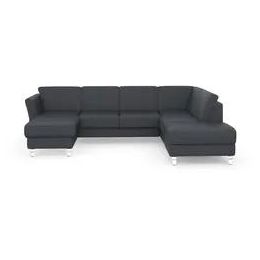 Sit & More Wohnlandschaft SIT&MORE "Visby U-Form" Sofas Gr. B/H/T: 303 cm x 87 cm x 213 cm, Soft clean, Ottomane rechts, ohne Bettfunktion-ohne Stauraum, grau (dunkelgrau) Wahlweise mit Bettfunktion und Stauraum, frei im Raum stellbar