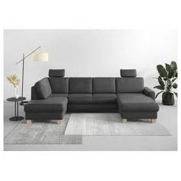 Wohnlandschaft Home Affaire "Summer U-Form" Sofas Gr. B/H/T: 314 cm x 91 cm x 170 cm, Breitcord, Recamiere rechts, ohne Bettfunktion-ohne Bettkasten-ohne Federkern, grau mit oder ohne Bettfunktion und Bettkasten, Cord-Bezug