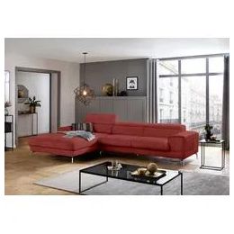 Ecksofa W.Schillig "piedroo" Sofas Gr. B/H/T: 343cm x 70cm x 193cm, Stoff S37, Longchair links, mit Kopfteilverstellung-mit motorischer Sitztiefenverstellung, rot (marsala s37) Kopfteilverstellung, wahlweise mit Sitztiefenverstellung, Breite 343cm