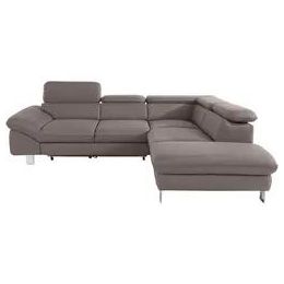 Ecksofa COTTA "Driver L-Form" Sofas Gr. B/H/T: 266cm x 73cm x 214cm, Struktur, Ottomane rechts, mit Kopfteilverstellung-mit Bettfunktion und Bettkasten, braun mit Kopfteilverstellung, wahlweise Bettfunktion