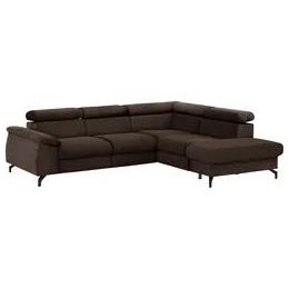 Ecksofa COTTA "Komaris L-Form" Sofas Gr. B/H/T: 249cm x 72cm x 207cm, Flachgewebe, Ottomane rechts, ohne Bettfunktion-ohne Bettkasten-mit Kopfteilverstellung, braun (espresso) inklusive Kopfteilverstellung, wahlweise BettfunktionBettkasten