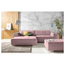 Ecksofa Inosign "Sapporo L-Form" Sofas Gr. B/H/T: 293cm x 78cm x 172cm, Struktur fein, Recamiere links, mit elektrischer Vorziehfunktion, rosa (altrosa) wahlweise Bettfunktion oder Sitztiefenverstellung, Federkern