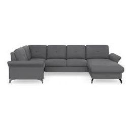 Wohnlandschaft Places of Style "Calando U-Form" Sofas Gr. B/H/T: 326cm x 91cm x 188cm, Struktur, mega-Recamiere rechts, ohne Bettfunktion-ohne Bettkasten-ohne Armteilverstellung, grau wahlweise mit Bettfunktion, Bettkasten und Armteilfunktion