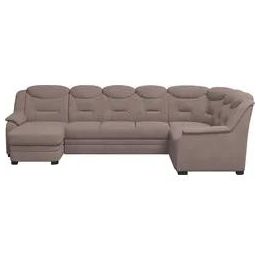 Wohnlandschaft COTTA "Marcus U-Form" Sofas Gr. B/H/T: 330 cm x 99 cm x 211 cm, Microfaser bedruckt, Recamiere links-langer Schenkel rechts-Bettfunktion links, Mit Bettfunktion-mit Schubkasten, braun (mud) Bequeme Wohnlandschaft in klassischem Design mit hoher Rückenlehne