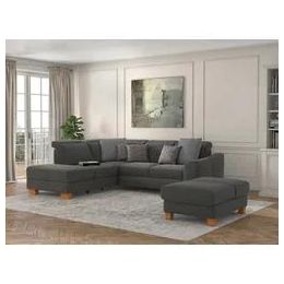 Sit & More Ecksofa SIT & MORE "Dundee L-Form" Sofas Gr. B/H/T: 263cm x 86cm x 219cm, Luxus-Microfaser Paris, Ottomane links, mit Kopfteilverstellung-ohne Bettfunktion-ohne Stauraum, grau mit Federkern und Massivholzfüßen, wahlweise Kopfteilverstellung