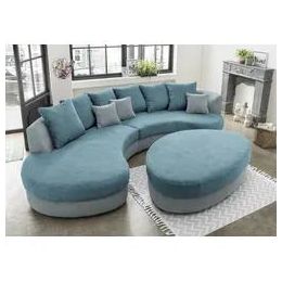 Ecksofa Inosign "Limoncello L-Form" Sofas Gr. B/H/T: 287cm x 76cm x 160cm, Cord, Ottomane links, Ottomane links, blau (aqua/petrol) ergonomische Form