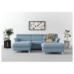 Sit & More Ecksofa SIT&MORE "Marano L-Form" Sofas Gr. B/T: 257 cm x 166 cm, Soft clean, mega-Recamiere links, ohne Bettfunktion-ohne Bettkasten-inklusive Kopfteilverstellung-Fußfarbe: Nickel satiniert, blau (hellblau) inklusive Kopfteilverstellung, wahlweise mit Bettfunktion, Bettkasten