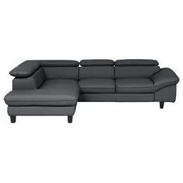 Ecksofa Home Affaire "Pilot L-Form" Sofas Gr. B/H/T: 266cm x 73cm x 108cm, NaturLEDER, Ottomane links, mit Kopfteilverstellung-mit Bettfunktion-mit Bettkasten, grau (fango)