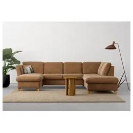 Wohnlandschaft Home Affaire "Trelleborg U-Form" Sofas Gr. B/H/T: 307 cm x 86 cm x 213 cm, Breitcord, Ottomane rechts, ohne Bettfunktion-ohne Stauraum, braun (latte) wahlweise mit Bettfunktion und Bettkasten, inkl. Federkern-Polsterung