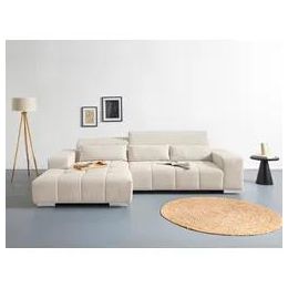 Ecksofa COTTA "Orion L-Form" Sofas Gr. B/H/T: 307cm x 73cm x 186cm, Luxus-Microfaser, Recamiere links, beige mit Recamiere, inkl. verstellbaren Kopfstützen und 3 Kissen