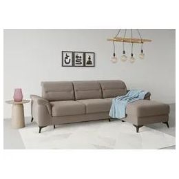 Sit & More Ecksofa SIT & MORE "Sinatra L-Form" Sofas Gr. B/H/T: 258cm x 85cm x 170cm, Luxus-Microfaser Paris, Recamiere rechts, Mit Kopfteilverstellung-Mit Armteilfunktion-Mit Bettfunktion-Mit Bettkasten, grau (taupe) mit Recamiere, optional Kopfteilverstellung und Armteilfunktion