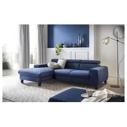 Ecksofa COTTA "Morven L-Form" Sofas Gr. B/H/T: 244cm x 72cm x 166cm, Samtvelours, Recamiere links, ohne Bettfunktion-ohne Bettkasten-ohne Ladestation-mit Kopfteilverstellung, blau Ecksofa Polstermöbel Sofas Inklusive Kopfteilverstellung, wahlweise mit Ladestation, Bettfunktion