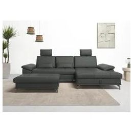 Ecksofa Places of Style "Costello L-Form" Sofas Gr. B/H/T: 301 cm x 89 cm x 176 cm, Material, Recamiere rechts, mit Bettfunktion-mit Bettkasten-Bett im Stoff bezogen, grau (anthrazit) incl. Sitztiefenverstellung und Armlehnfunktion, 3 Nierenkissen