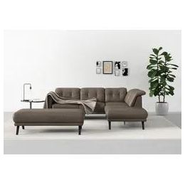 Sit & More Ecksofa SIT & MORE "Scandia L-Form" Sofas Gr. B/H/T: 271cm x 82cm x 214cm, Microfaser, Ottomane rechts, Ohne Kopfteilverstellung-Ohne Armteilfunktion-Mit schwarzen matten Metallfüßen, braun Wahlweise mit Kopfteilverstellung und Armteilfunktion