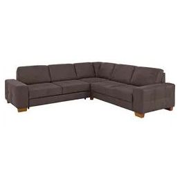 Ecksofa Home Affaire "Puccini L-Form" Sofas Gr. B/H/T: 276 cm x 86 cm x 271 cm, Luxus-Microfaser Lederoptik, mit Bettfunktion-mit Schubladen, braun (nuss) mit Federkern, Sitztiefenverstellung, Kontrastnaht