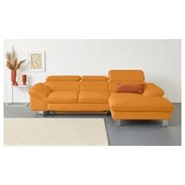 Ecksofa COTTA "Driver L-Form" Sofas Gr. B/H/T: 268cm x 73cm x 169cm, NaturLEDER, Recamiere rechts, mit Kopfteilverstellung-mit Bettfunktion und Bettkasten, gelb (amber) mit Kopfteilverstellung, wahlweise Bettfunktion und Bettkasten