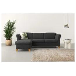 Ecksofa Home Affaire "Trelleborg L-Form" Sofas Gr. B/H/T: 249cm x 86cm x 162cm, Struktur, Recamiere links, ohne Bettfunktion-ohne Bettkasten, grau (anthrazit) Federkern-Polsterung, wahlweise mit Bettfunktion und Bettkasten