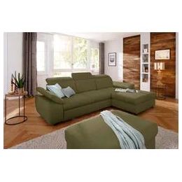 Ecksofa Home Affaire "Mauritius L-Form" Sofas Gr. B/T: 287cm x 178cm, Soft clean, Recamiere rechts, mit Bettfunktion-mit Bettkasten, grün (olive) mit Kopfteil- und Armlehnverstellung, Bettfunktion Bettkasten