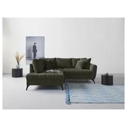 Ecksofa Inosign "Lörby L-Form" Sofas Gr. B/H/T: 224 cm x 90 cm x 191 cm, Struktur weich, Ottomane links, Struktur weich, grün auch mit Aqua clean-Bezug, feine Steppung im Sitzbereich, lose Kissen