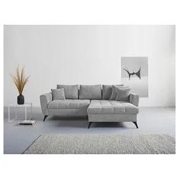 Ecksofa Inosign "Lörby L-Form" Sofas Gr. B/H/T: 246 cm x 90 cm x 170 cm, Struktur weich, Recamiere rechts, Struktur weich, grau (hellgrau) auch mit Aqua clean-Bezug, feine Steppung im Sitzbereich, lose Kissen