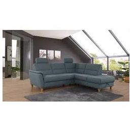 Ecksofa Home Affaire "Palmera L-Form" Sofas Gr. B/H/T: 236 cm x 89 cm x 212 cm, Struktur weich, Ottomane rechts, mit Bettfunktion-mit Bettkasten, blau (blaugrau) Federkern, wahlweise mit Bettfunktion und mitohne Stauraum