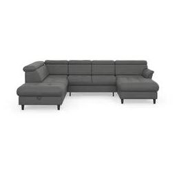 Sit & More Wohnlandschaft SIT & MORE "Marano U-Form", grau (steel), B:304cm T:216cm, 100% Polyester, Sofas, inklusive Kopfteilverstellung, wahlweise mit Bettfunktion, Bettkasten