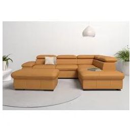 Ecksofa Home Affaire "Alberto L-Form" Sofas Gr. B/H/T: 272cm x 73cm x 226cm, Material, Ottomane rechts, mit Bettfunktion-Bett mit Stoff bezogen, gelb (curry) mit Ottomane, inkl. Kopfteilverstellung, wahlweise Bettfunktion