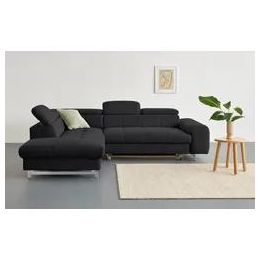 Ecksofa COTTA "Chef L-Form" Sofas Gr. B/H/T: 257cm x 72cm x 206cm, Feinstruktur, Ottomane links, mit Kopfteilverstellung-ohne Bettfunktion, schwarz mit Kopfteilverstellung, wahlweise Bettfunktion