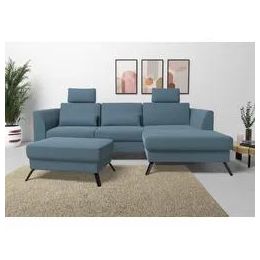 Sit & More Ecksofa SIT & MORE "Olsen L-Form" Sofas Gr. B/H/T: 261cm x 88cm x 172cm, Flachgewebe, Recamiere rechts, mit Bettfunktion-mit Bettkasten-mit Sitztiefenverstellung, blau (pacific) inklusive Sitztiefenverstellung, wahlweise mit Bettfunktion, 15cm hoch