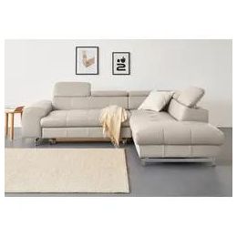 Ecksofa COTTA "Chef L-Form" Sofas Gr. B/H/T: 257cm x 72cm x 206cm, Kunstleder SOFTLUX, Ottomane rechts, mit Kopfteilverstellung-ohne Bettfunktion, beige (sand) mit Kopfteilverstellung, wahlweise Bettfunktion