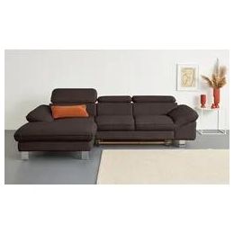 Ecksofa COTTA "Driver L-Form" Sofas Gr. B/H/T: 268 cm x 73 cm x 169 cm, Flachgewebe fein TBB, Recamiere links, mit Kopfteilverstellung-mit Bettfunktion und Bettkasten, braun (espresso) inkl. Kopfteilverstellung, wahlweise mit Bettfunktion