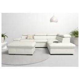 Ecksofa Home Affaire "Alberto L-Form" Sofas Gr. B/H/T: 272cm x 73cm x 226cm, NaturLEDER, Ottomane rechts, mit Bettfunktion-Bett mit Stoff bezogen, weiß (altweiß) mit Ottomane, inkl. Kopfteilverstellung, wahlweise Bettfunktion