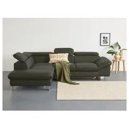 Ecksofa COTTA "Driver L-Form" Sofas Gr. B/H/T: 268cm x 73cm x 214cm, Flachgewebe fein TBB, Ottomane links, mit Kopfteilverstellung-mit Bettfunktion und Bettkasten, grün (hunter) mit Kopfteilverstellung, wahlweise Bettfunktion