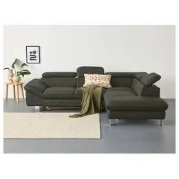 Ecksofa COTTA "Driver L-Form" Sofas Gr. B/H/T: 268cm x 73cm x 214cm, Flachgewebe fein TBB, Ottomane rechts, mit Kopfteilverstellung-mit Bettfunktion und Bettkasten, grün (hunter) mit Kopfteilverstellung, wahlweise Bettfunktion