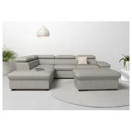 Ecksofa Home Affaire "Alberto L-Form" Sofas Gr. B/H/T: 272cm x 73cm x 226cm, Material, Ottomane links, ohne Bettfunktion-Rücken mit Spannstoff bezogen, grau (hellgrau) mit Ottomane, inkl. Kopfteilverstellung, wahlweise Bettfunktion