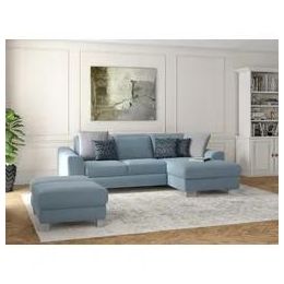 Sit & More Ecksofa SIT & MORE "Dundee L-Form" Sofas Gr. B/H/T: 264cm x 86cm x 175cm, Struktur weich, Recamiere rechts, ohne Kopfteilverstellung-ohne Bettfunktion-ohne Bettkasten, blau (hellblau) mit Federkern und Edelstahlfüßen, wahlweise Kopfteilverstellung