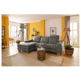 Ecksofa Home Affaire "Dundee L-Form" Sofas Gr. B/H/T: 264cm x 86cm x 170cm, Luxus-Microfaser Florence, Recamiere links, ohne Kopfteilverstellung-ohne Bettfunktion-ohne Bettkasten-ohne relax Funktion, grau (grau, beige) wahlweise mit Kopfteilverstellung und zusätzlich Bettfunktion