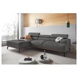 Ecksofa Places of Style "Performance L-Form" Sofas Gr. B/H/T: 285cm x 74cm x 171cm, Luxus-Microfaser Lederoptik, Recamiere links, mit Kopfteilverstellung, grau (steel) mit Kopfteilverstellung und dekorativer Massivholz-Zierleiste in Eiche