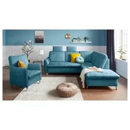 Sit & More Ecksofa SIT & MORE "Daytona L-Form" Sofas Gr. B/H/T: 236cm x 93cm x 214cm, Luxus-Microfaser ALTARA NUBUCK, Ottomane rechts, Ohne Bettfunktion, blau (azur) mit Federkern, zwei Kopfstützen und wahlweise Bettfunktion