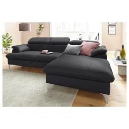 Ecksofa COTTA "Caluso L-Form" Sofas Gr. B/H/T: 254cm x 74cm x 167cm, NaturLEDER, Recamiere rechts, mit Bettfunktion-mit Bettkasten-mit Kopfteilverstellung, schwarz inklusive Kopfteilverstellung, wahlweise mit Bettfunktion