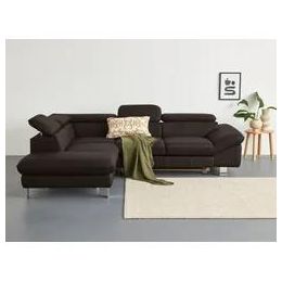 Ecksofa COTTA "Driver L-Form" Sofas Gr. B/H/T: 268cm x 73cm x 214cm, Leder BEEFY, Ottomane links, mit Kopfteilverstellung-ohne Bettfunktion und Bettkasten, braun mit Kopfteilverstellung, wahlweise Bettfunktion