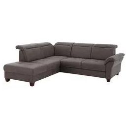 Ecksofa Home Affaire "Solvei L-Form" Sofas Gr. B/H/T: 260cm x 104cm x 235cm, Luxus-Microfaser Lederoptik, Ottomane links, mit Sitztiefenverstellung-mit Kopfteilverstellung, grau (anthrazit) wahlweise auch mit Kopfteilverstellung und Bettfunktion, Federkern