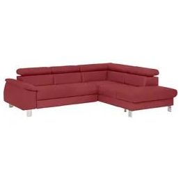 Ecksofa COTTA "Komaris L-Form" Sofas Gr. B/H: 249cm x 72cm, NaturLEDER, Ottomane rechts, mit Bettfunktion-mit Bettkasten-mit RGB-LED-Beleuchtung-mit Kopfteilverstellung, rot inklusive Kopf- bzw. Rückenverstellung, wahlweise Bettfunktion